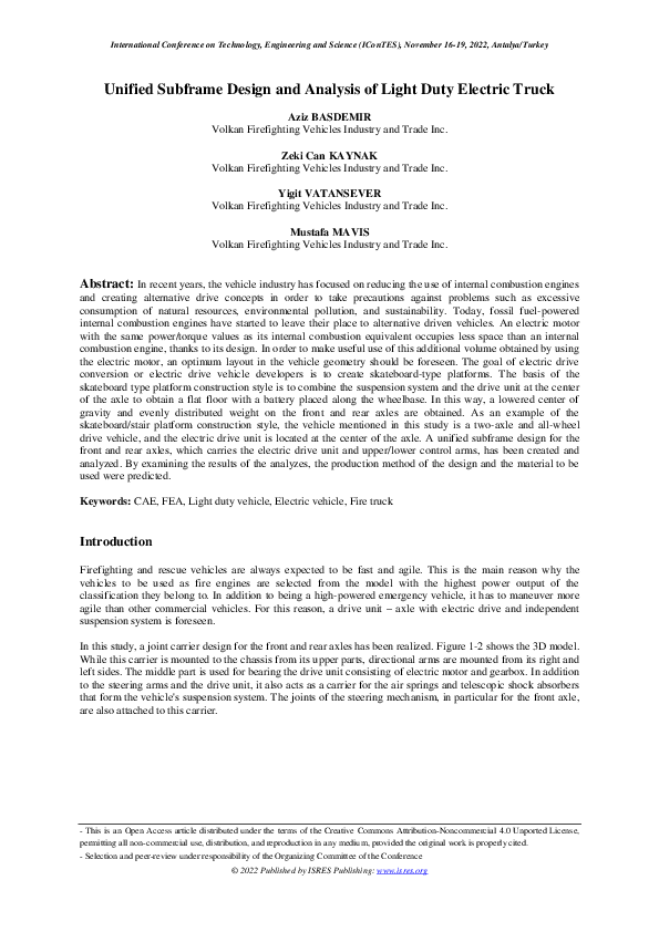 (PDF) Unified Subframe Design and Analysis of Light Duty Electric Truck