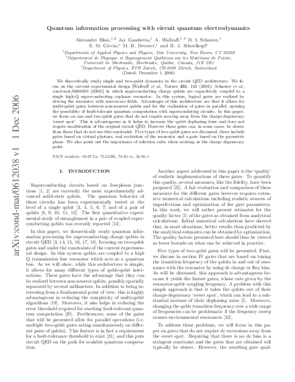 (PDF) Quantum-information processing with circuit quantum electrodynamics