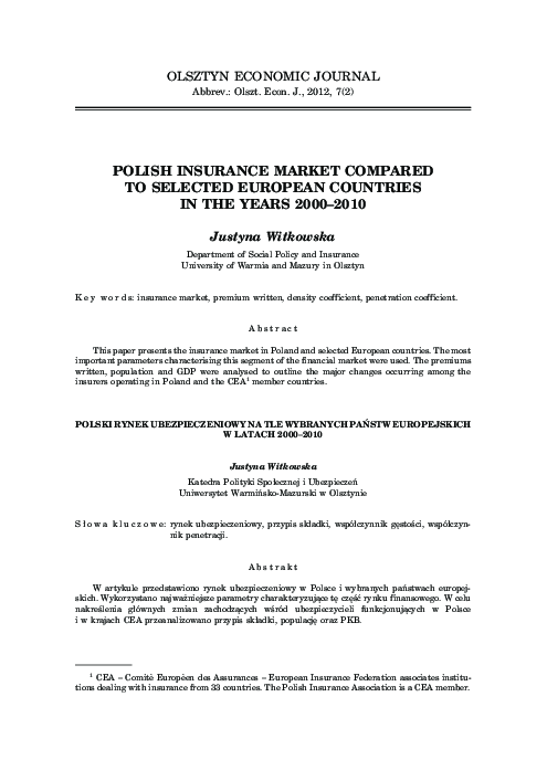 (PDF) Polish Insurance Market Compared to Selected European Countries ...