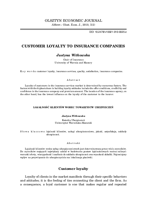 (PDF) Customer Loyalty to Insurance Companies
