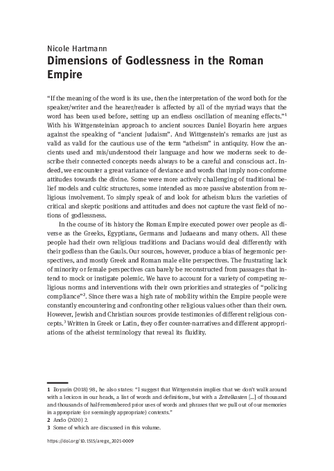 (PDF) Dimensions of Godlessness in the Roman Empire