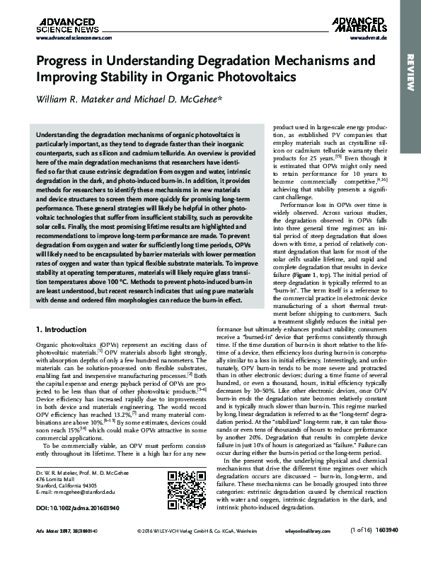 (PDF) Progress in Understanding Degradation Mechanisms and Improving ...