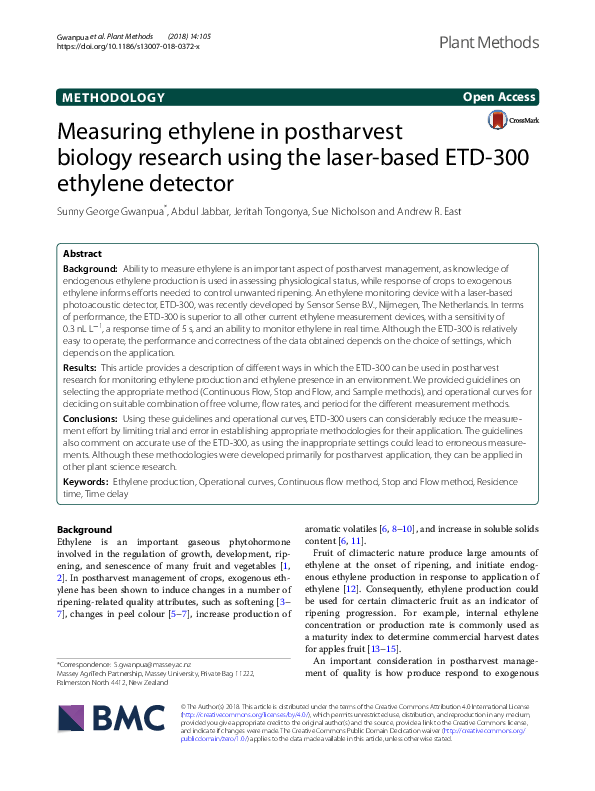 (PDF) Measuring ethylene in postharvest biology research using the ...