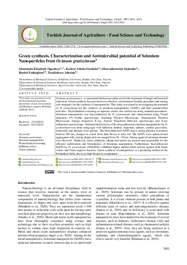 Pdf Green Synthesis Characterization And Antimicrobial Potential Of Selenium Nanoparticles
