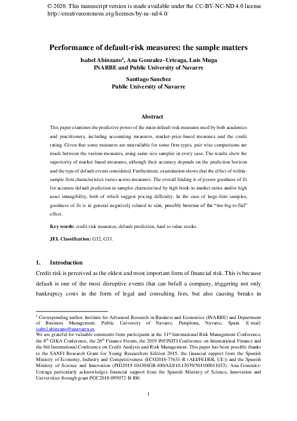 (PDF) Performance of default-risk measures: the sample matters