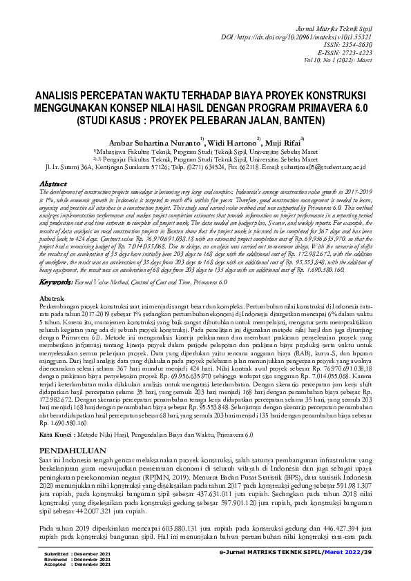 (PDF) Analisis Percepatan Waktu Terhadap Biaya Proyek Konstruksi ...