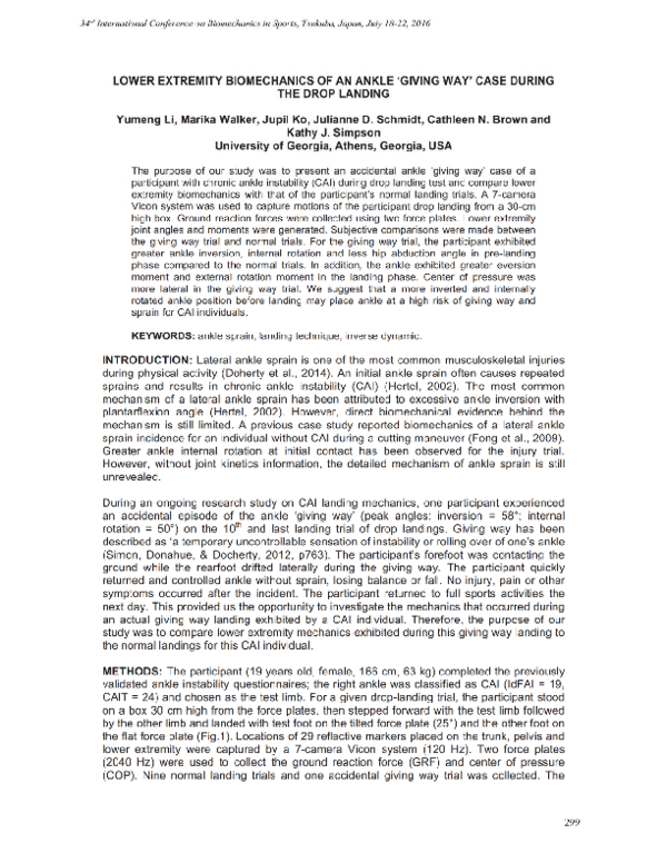 (PDF) LOWER EXTREMITY BIOMECHANICS OF AN ANKLE 'GIVING WAY' CASE DURING ...
