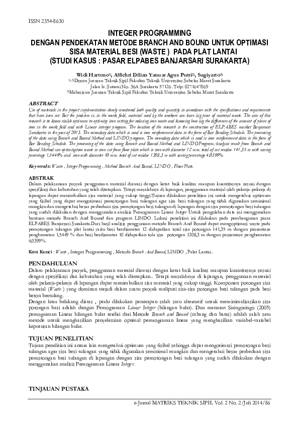 (PDF) Integer Programming Dengan Pendekatan Metode Branch and Bound Untuk Optimasi Sisa Material ...