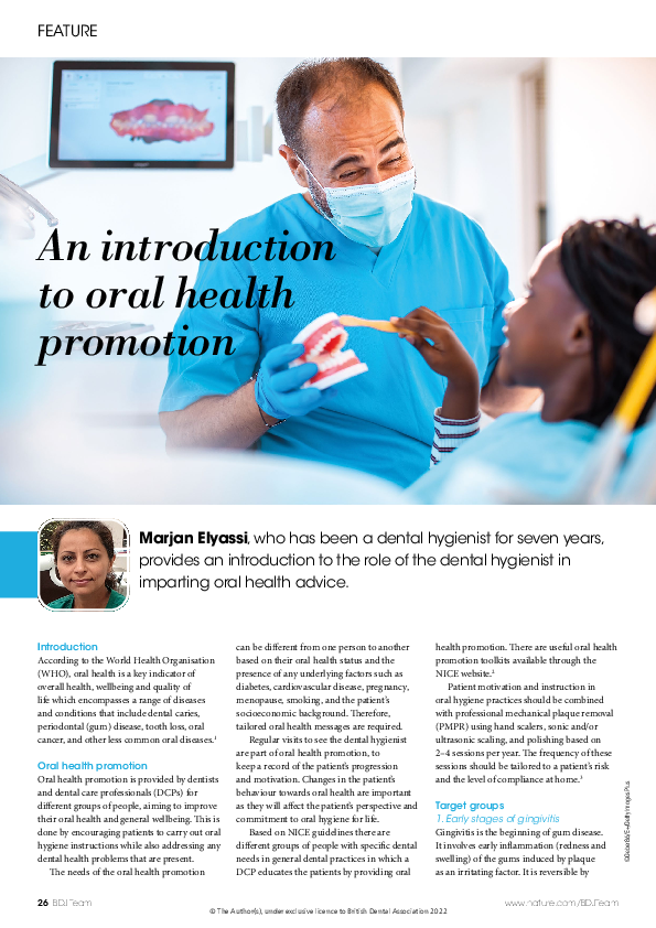 (PDF) An introduction to oral health promotion