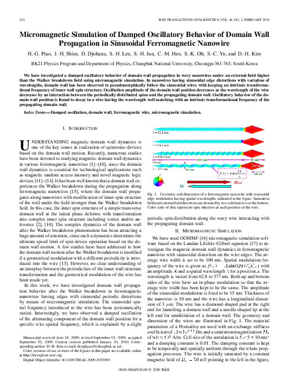 Pdf Micromagnetic Simulation Of Damped Oscillatory Behavior Of Domain Wall Propagation In