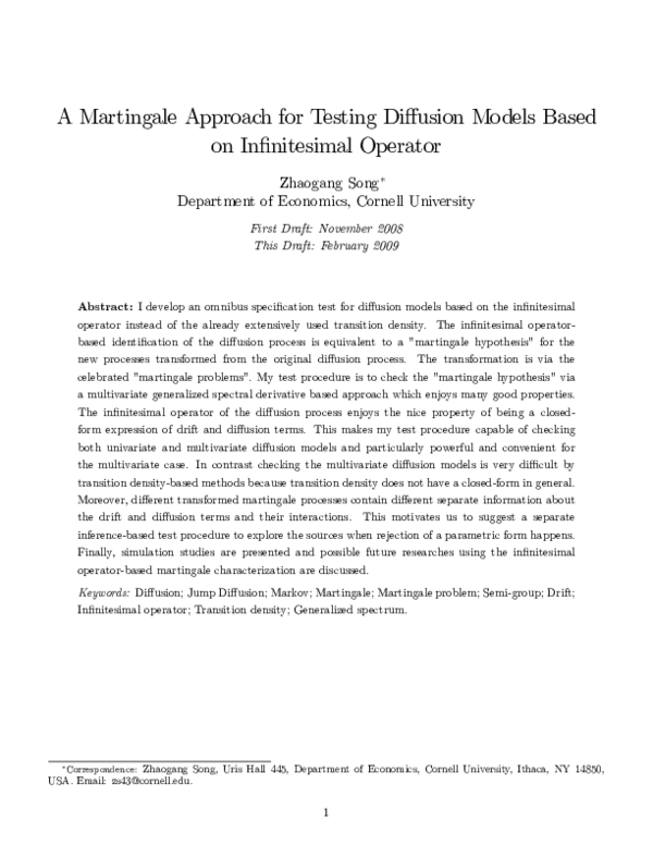 Pdf A Martingale Approach For Testing Diffusion Models Based On