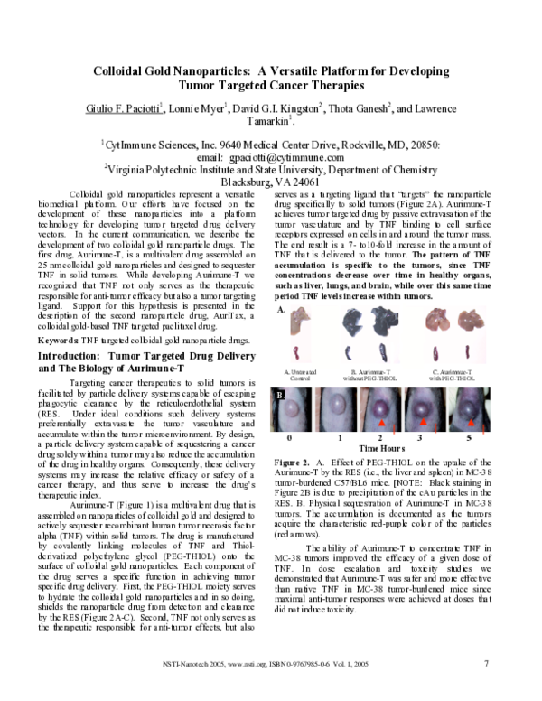 (PDF) Colloidal gold nanoparticles: a novel nanoparticle platform for developing multifunctional ...