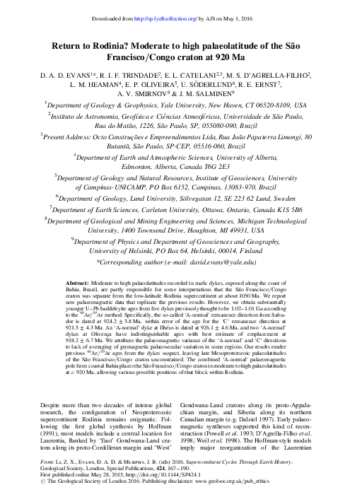 (PDF) Return to Rodinia? Moderate to high palaeolatitude of the São ...