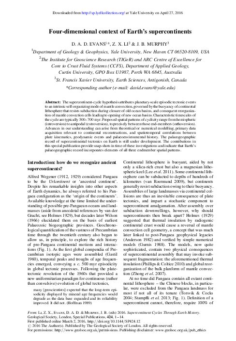 (PDF) Four-dimensional context of Earth's supercontinents