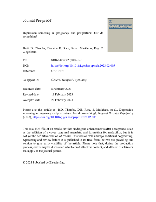 (PDF) Journal Pre-proof Depression screening in pregnancy and ...