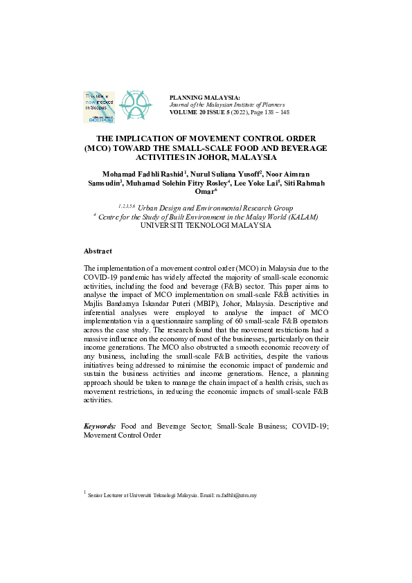 (PDF) The Implication of Movement Control Order (McO) Toward the Small ...
