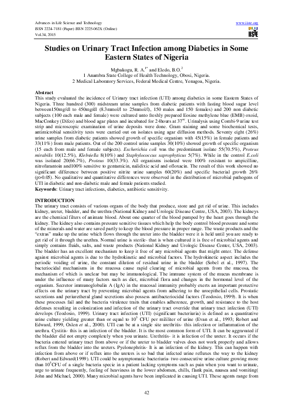 Pdf Studies On Urinary Tract Infection Among Diabetics In Some