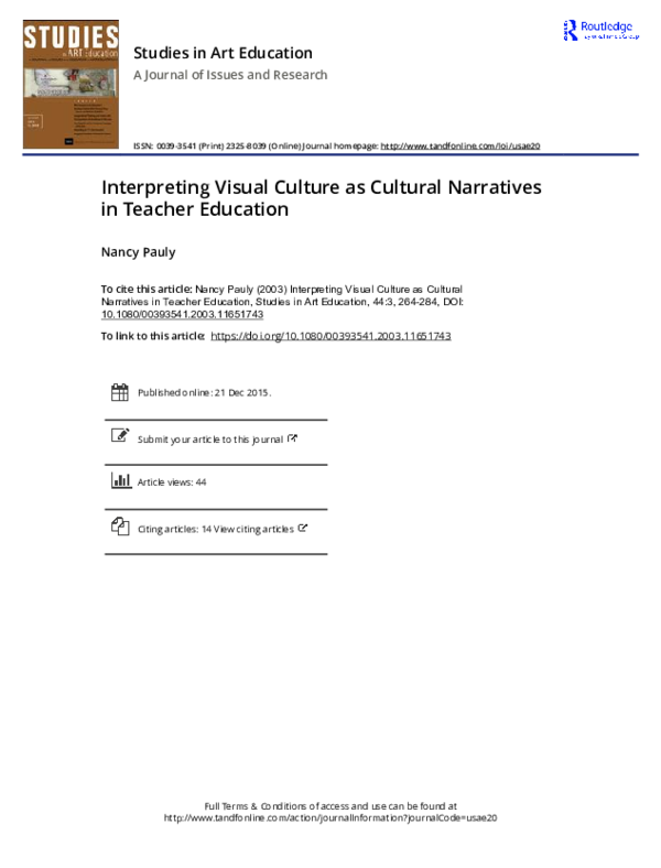 (PDF) Interpreting Visual Culture as Cultural Narratives in Teacher ...
