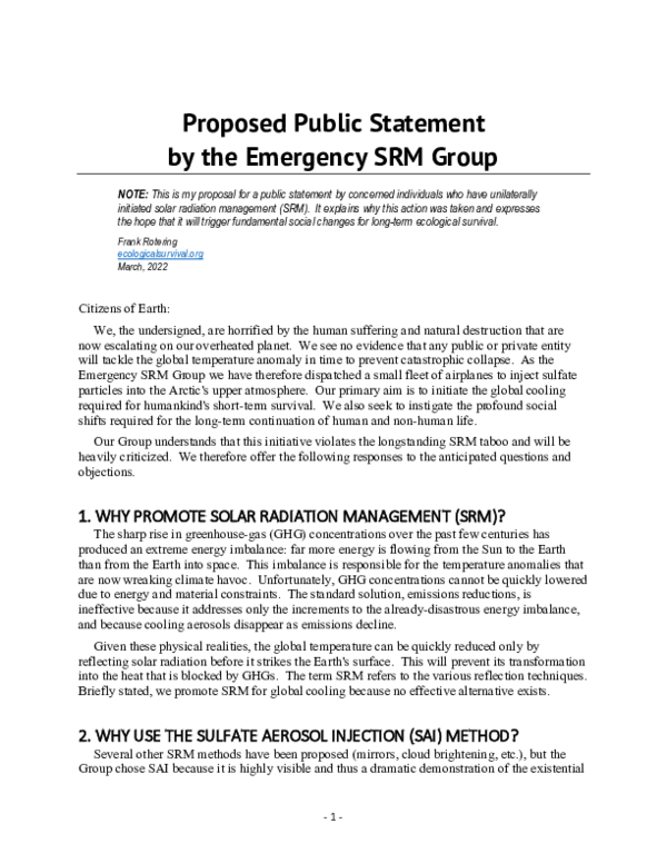 (PDF) Proposed Public Statement by the Emergency SRM Group