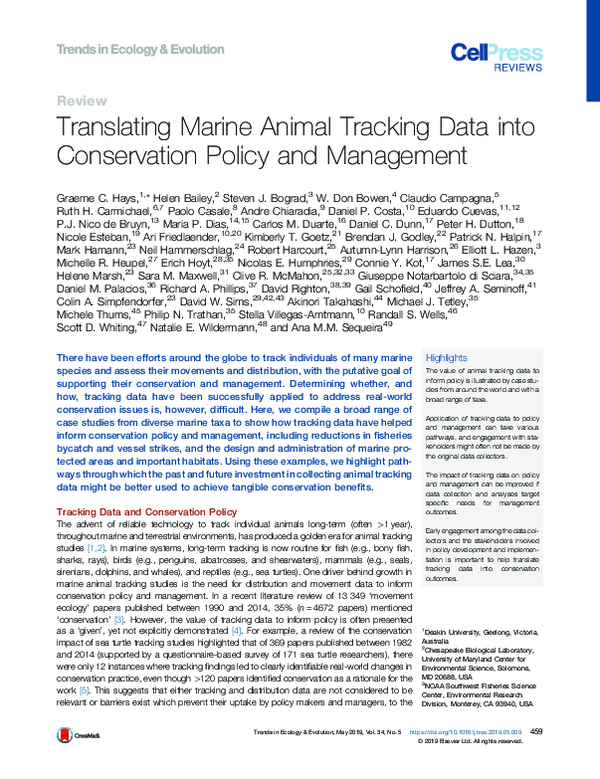 (PDF) Translating Marine Animal Tracking Data into Conservation Policy and Management