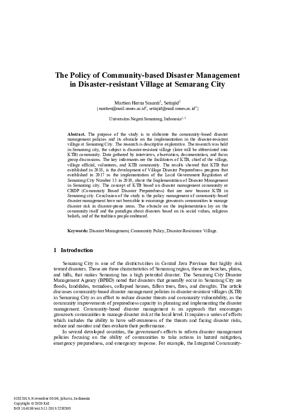 (PDF) The Policy of Community-based Disaster Management in Disaster ...