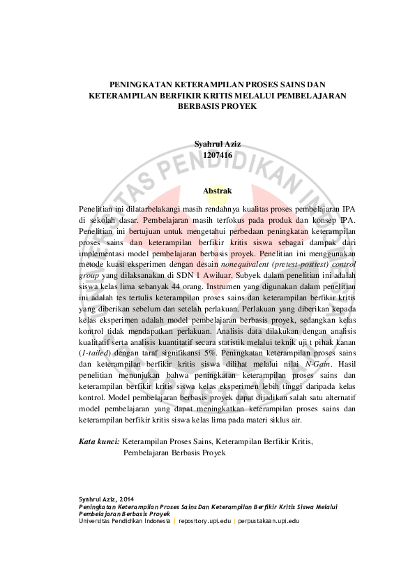 (PDF) Peningkatan Keterampilan Proses Sains Dan Keterampilan Berfikir Kritis Melalui ...