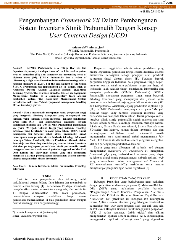 (PDF) Pengembangan Framework Yii Dalam Pembangunan Sistem Inventaris STMIK Prabumulih Dengan ...