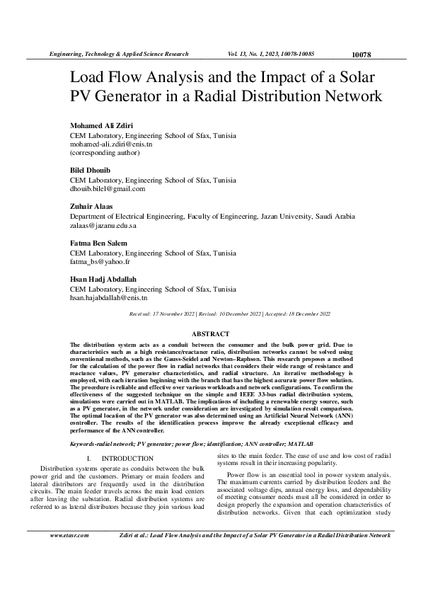 (PDF) Load Flow Analysis and the Impact of a Solar PV Generator in a Radial Distribution Network
