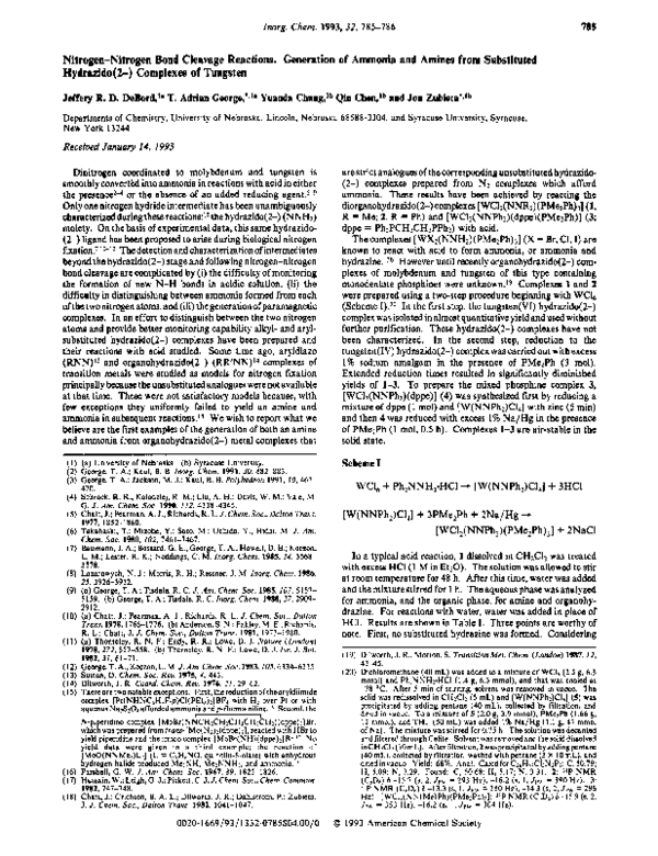 (PDF) Ammonia and amines from tungsten hydrazido(2-) complexes