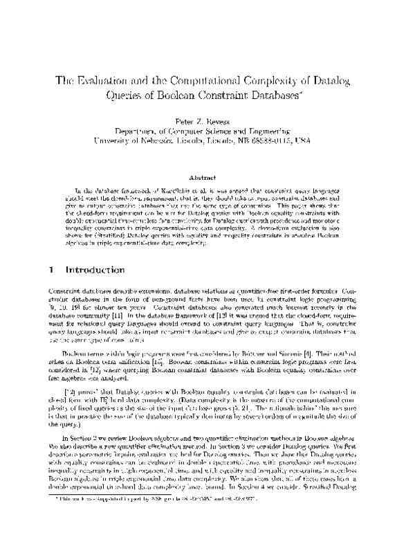 (PDF) The evaluation and the computational complexity of Datalog queries of Boolean constraint ...