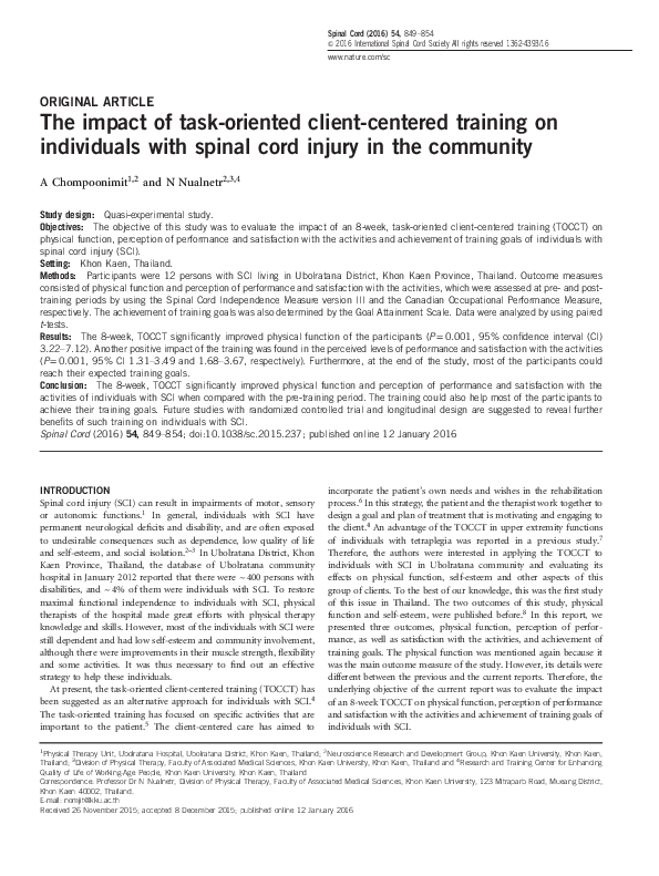 (PDF) The impact of task-oriented client-centered training on individuals with spinal cord ...