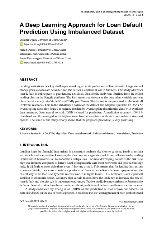 (PDF) A Deep Learning Approach for Loan Default Prediction Using Imbalanced Dataset