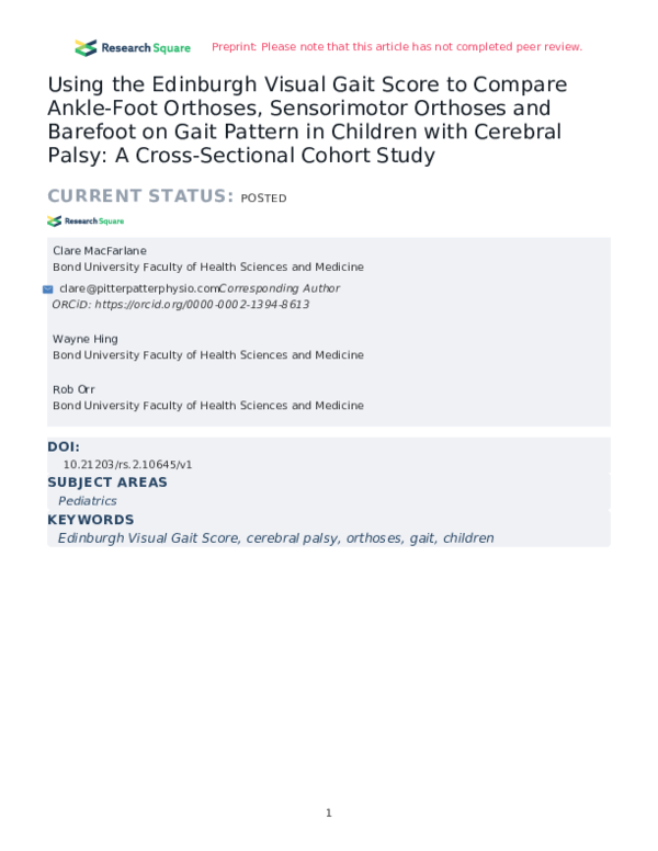 (PDF) Using the Edinburgh Visual Gait Score to Compare Ankle-Foot ...