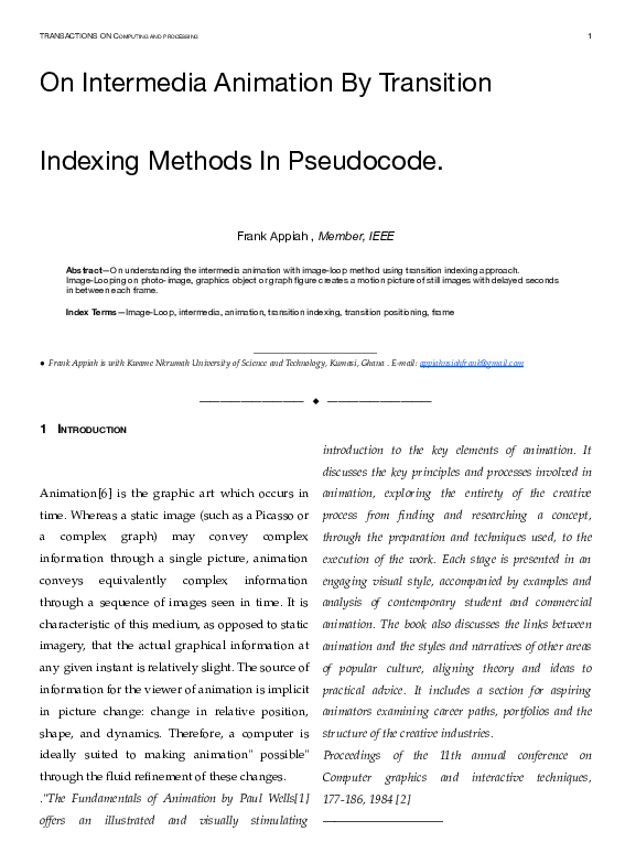 (PDF) On Intermedia Animation By Transition Indexing Methods In Pseudocode