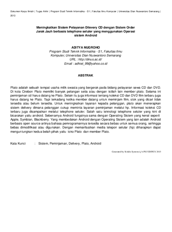 Pdf Meningkatkan Sistem Pelayanan Dilevery Cd Dengan Sistem Order