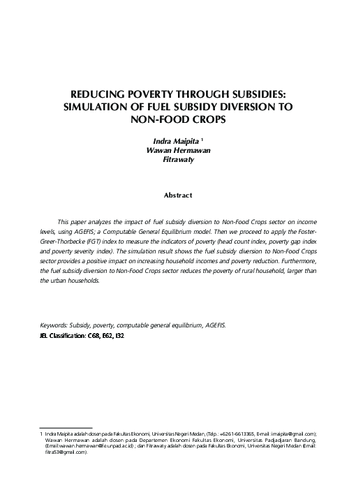 (PDF) Reducing Poverty Through Subsidies: Simulation of Fuel Subsidy ...