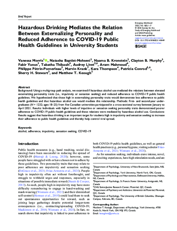 (PDF) Hazardous Drinking Mediates the Relation Between Externalizing ...