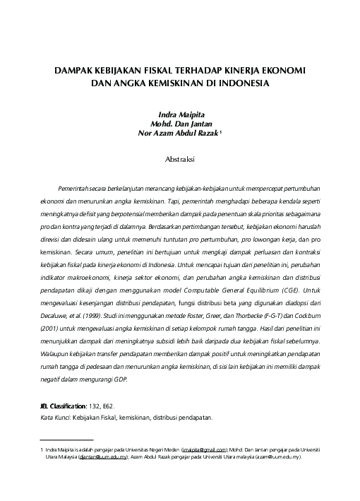 (PDF) Dampak Kebijakan Fiskal Terhadap Kinerja Ekonomi Dan Angka ...