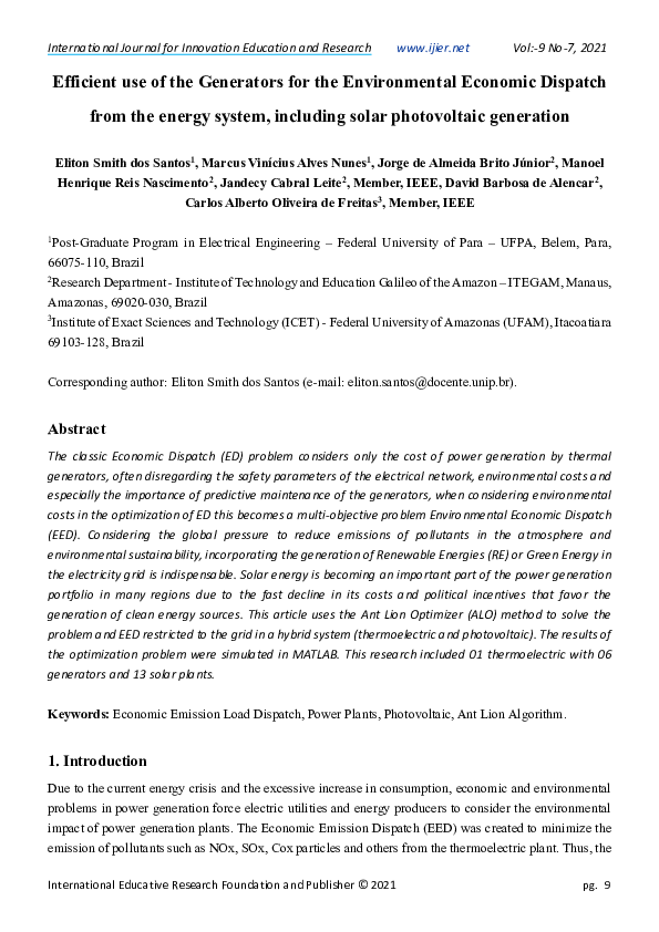 (PDF) Efficient use of the Generators for the Environmental Economic Dispatch from the energy ...