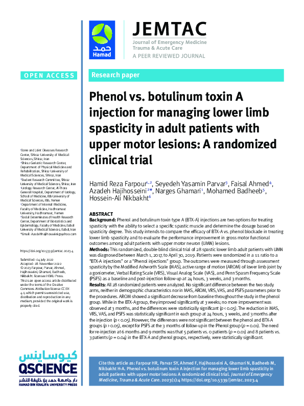 (PDF) Phenol vs. botulinum toxin A injection for managing lower limb ...