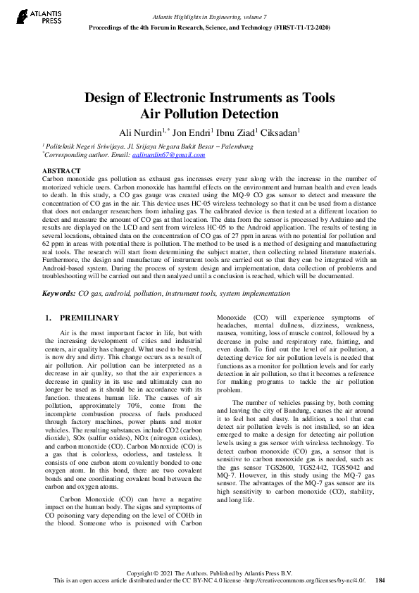 (PDF) Design of Electronic Instruments as Tools Air Pollution Detection