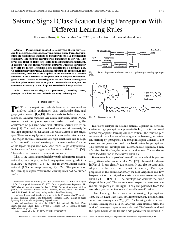(PDF) Seismic Signal Classification Using Perceptron With Different Learning Rules