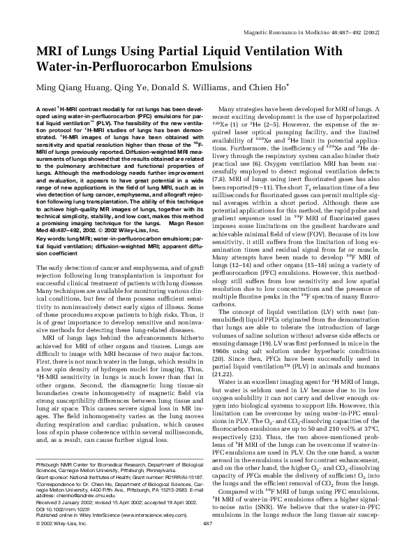 (PDF) MRI of lungs using partial liquid ventilation with water-in ...