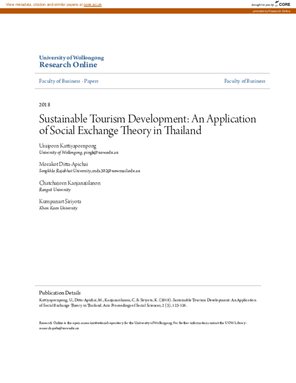 (PDF) Sustainable Tourism Development: An Application of Social ...