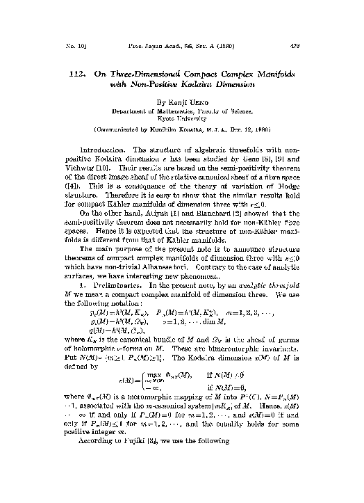 (PDF) On three-dimensional compact complex manifolds with non-positive ...