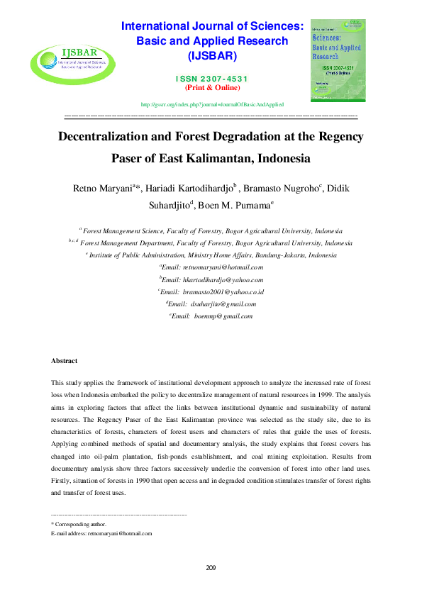 (PDF) Decentralization and Forest Degradation at the Regency Paser of ...