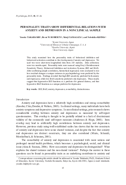 (PDF) Personality Traits Show Differential Relations with Anxiety and ...