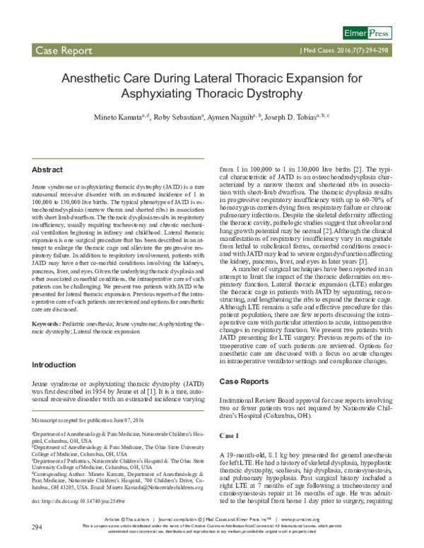 (PDF) Anesthetic Care During Lateral Thoracic Expansion for ...