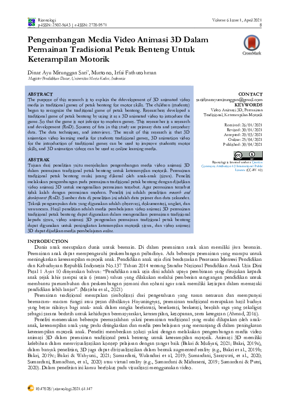 (PDF) Pengembangan Media Video Animasi 3D Dalam Permainan Tradisional Petak Benteng Untuk ...