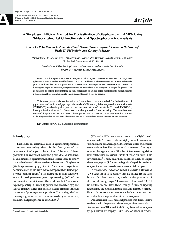 (PDF) A Simple and Efficient Method for Derivatization of Glyphosate ...